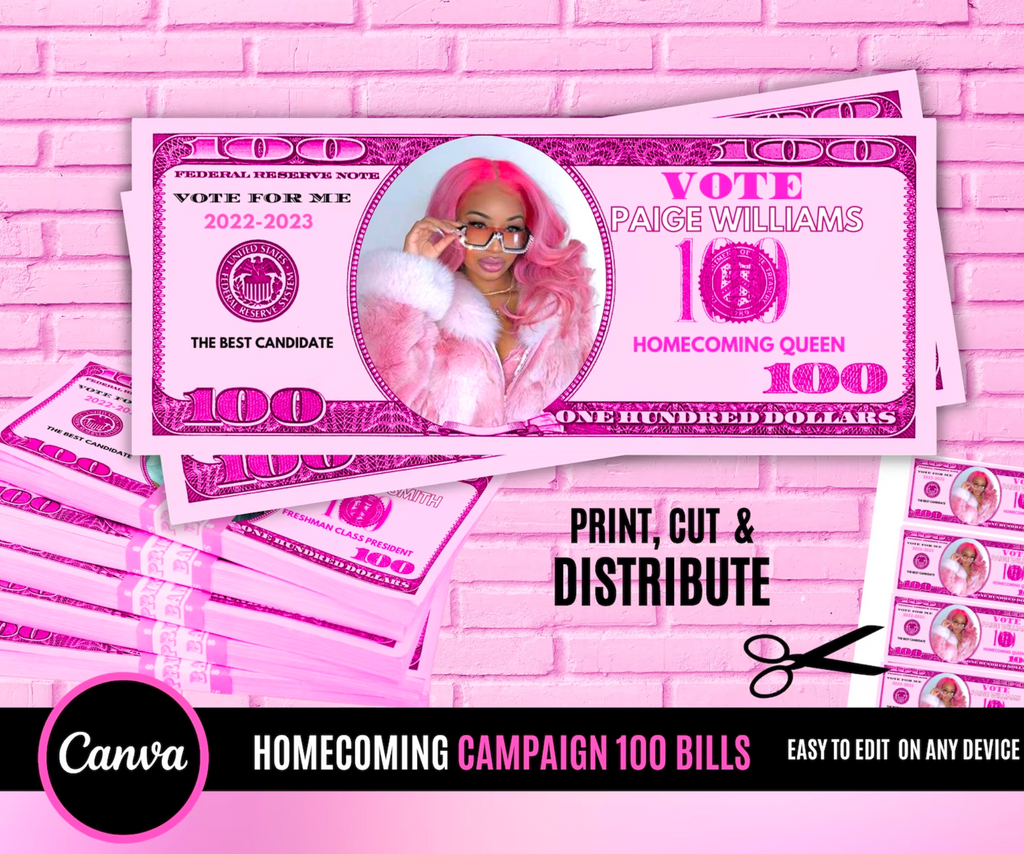 Pink Money Campaign Homecoming 100 Bills – Pink Palace Designs